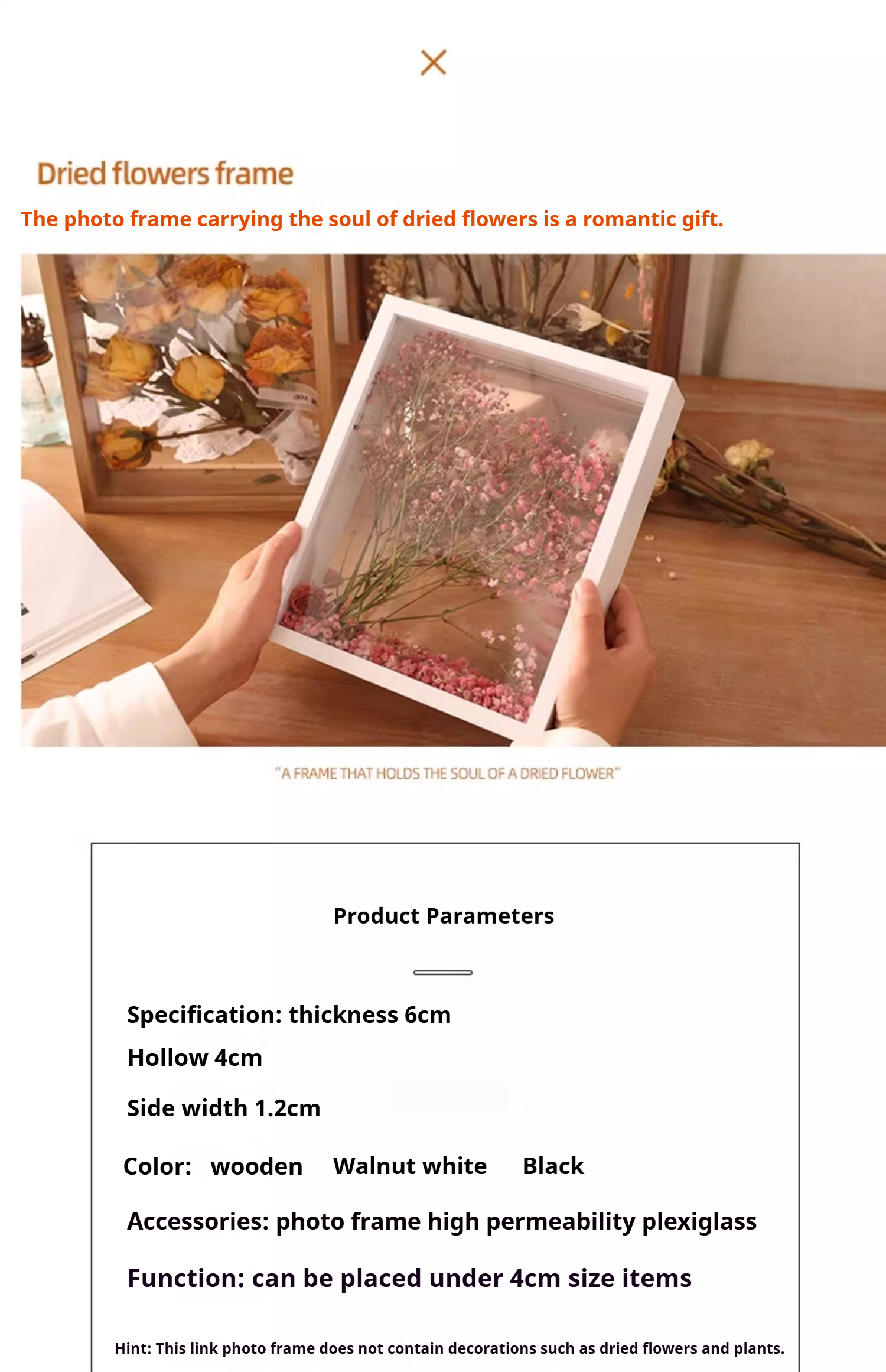 Wooden Flower frame dried flower DIY 3d Hollow Art Box Photo bouquet ...