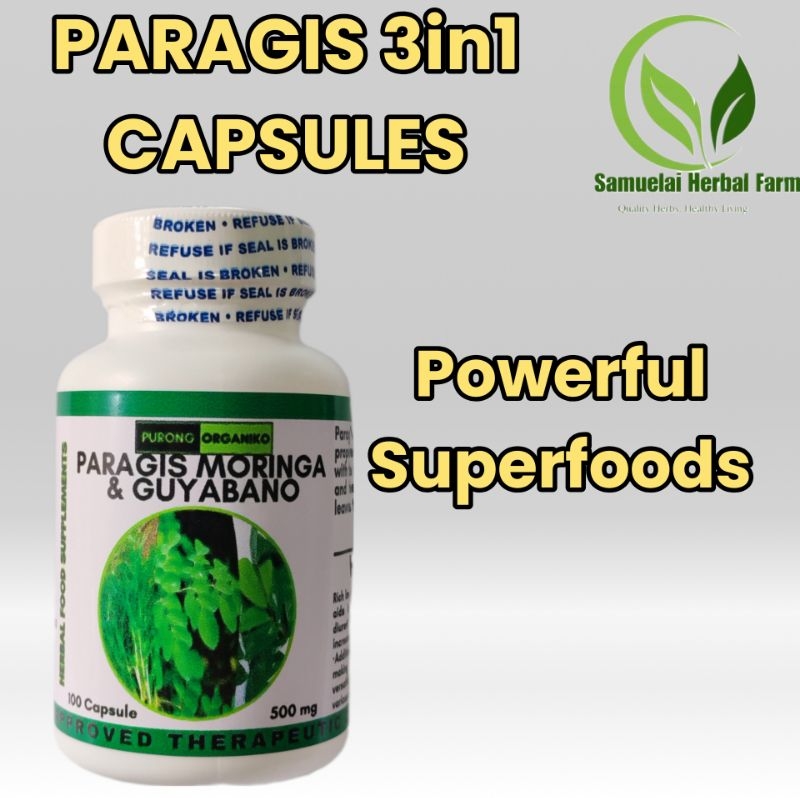 PARAGIS 3in1 with MORINGA AND GUYABANO CAPSULES 100 capsules by purong ...