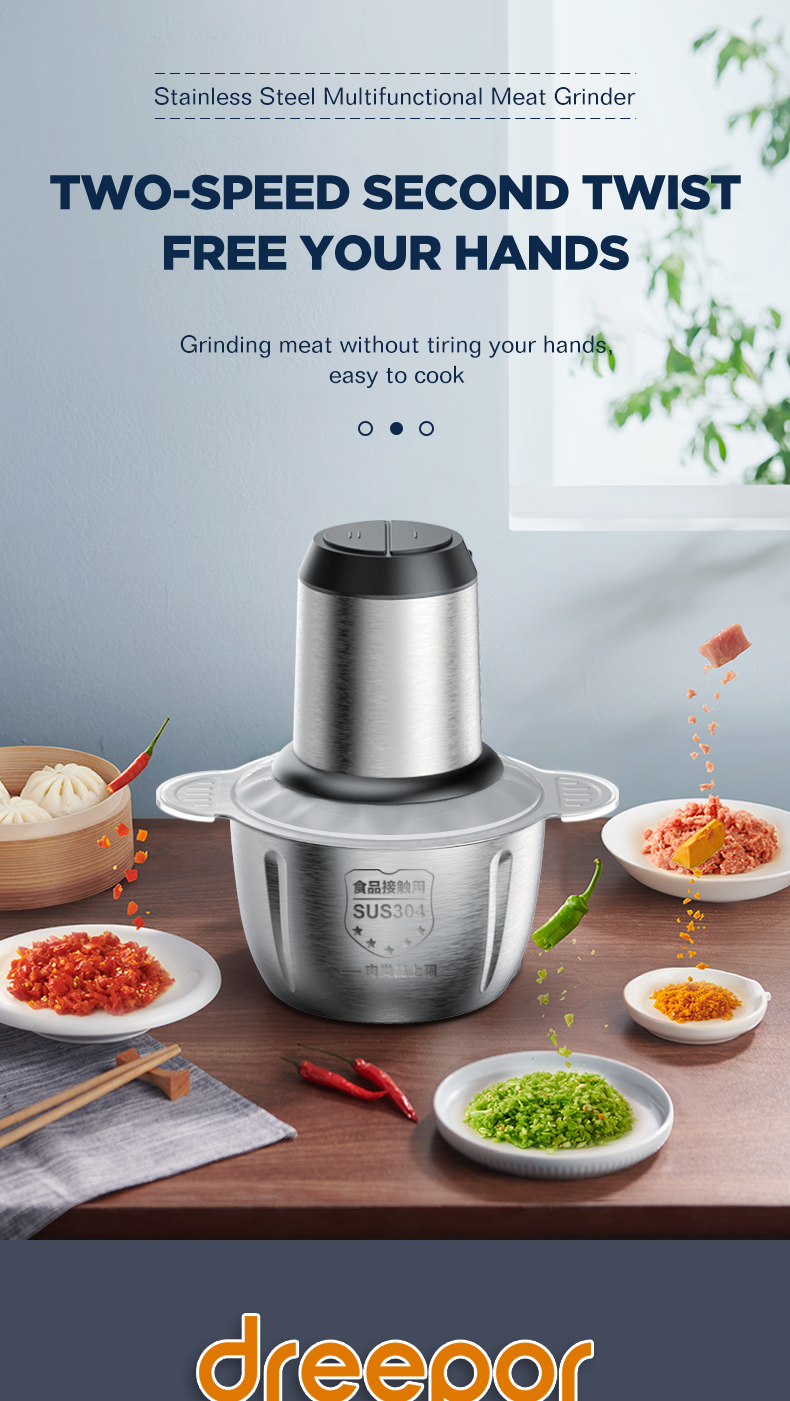 Dreepor 2L-5L Meat Grinder Electric Mincer Stainless Steel Chopper and ...