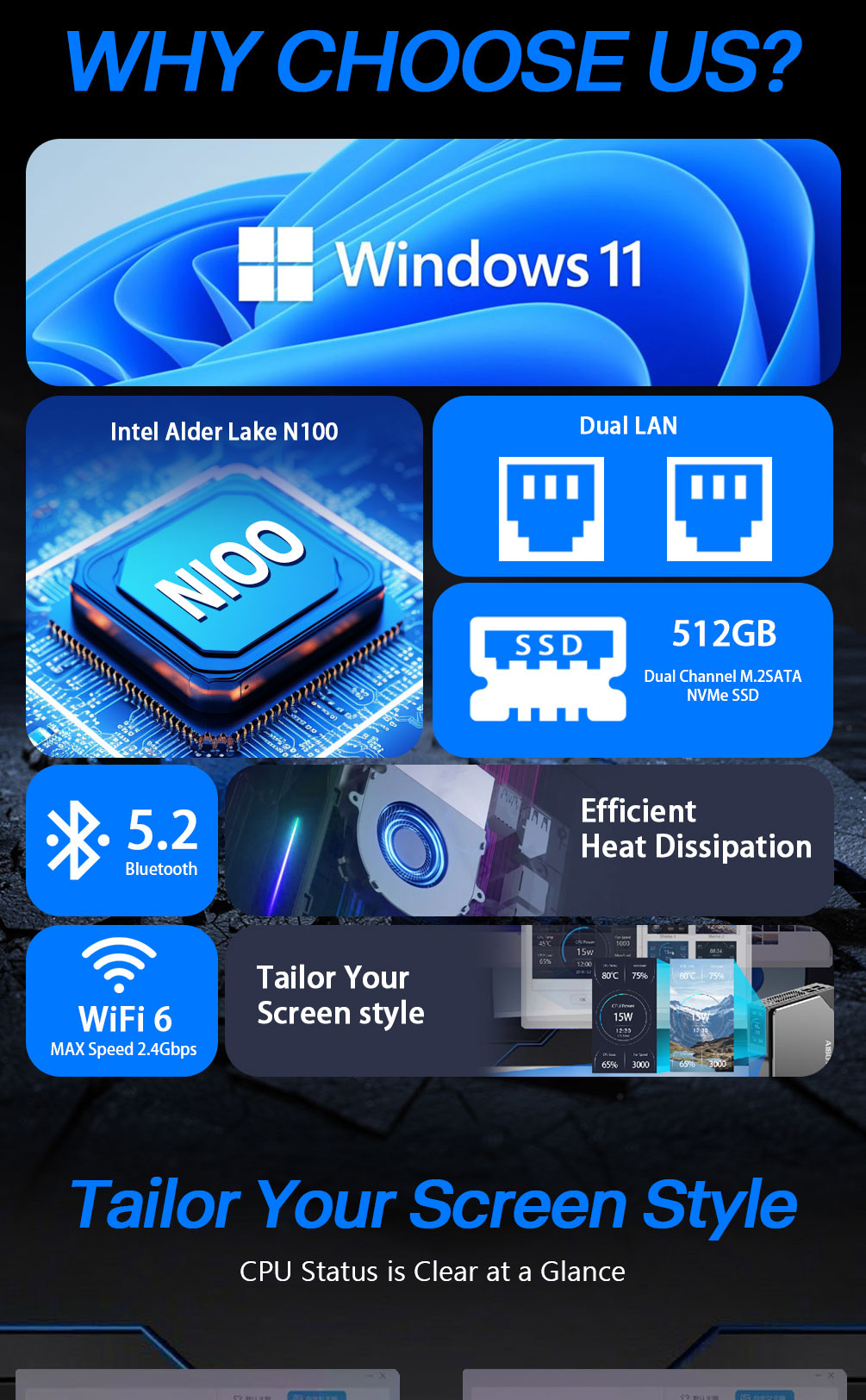 AISURIX Mini PC Alder Lake N100 Win10 Win11 Desktop Computer 12th Gen ...