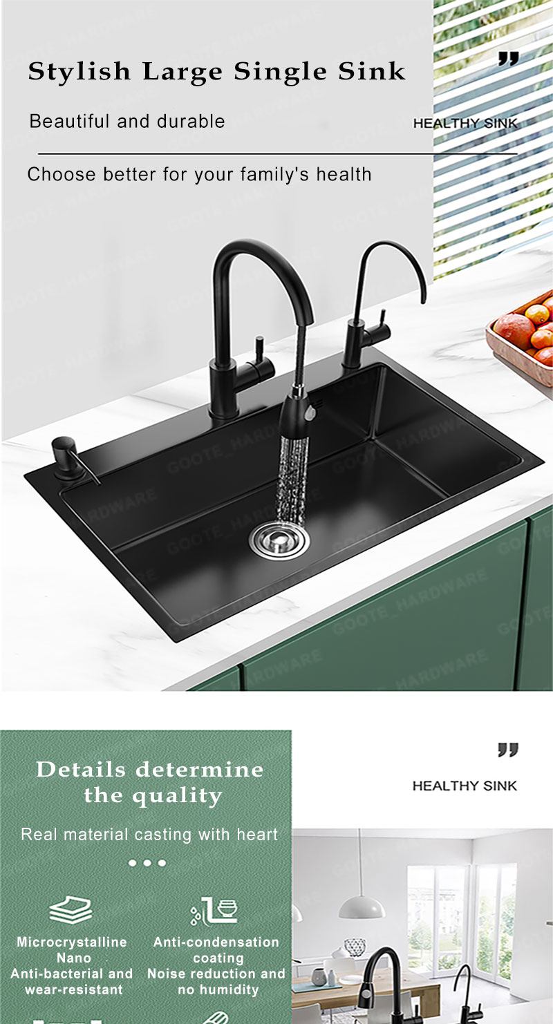 SUS304 Kitchen Sink Thickness Single Double Black & Silver Stainless ...
