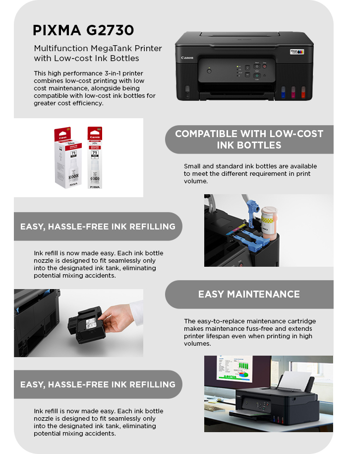 Canon PIXMA G2730 Refillable Ink Tank 3-in-1 Printer | Free 1 Set of GI ...