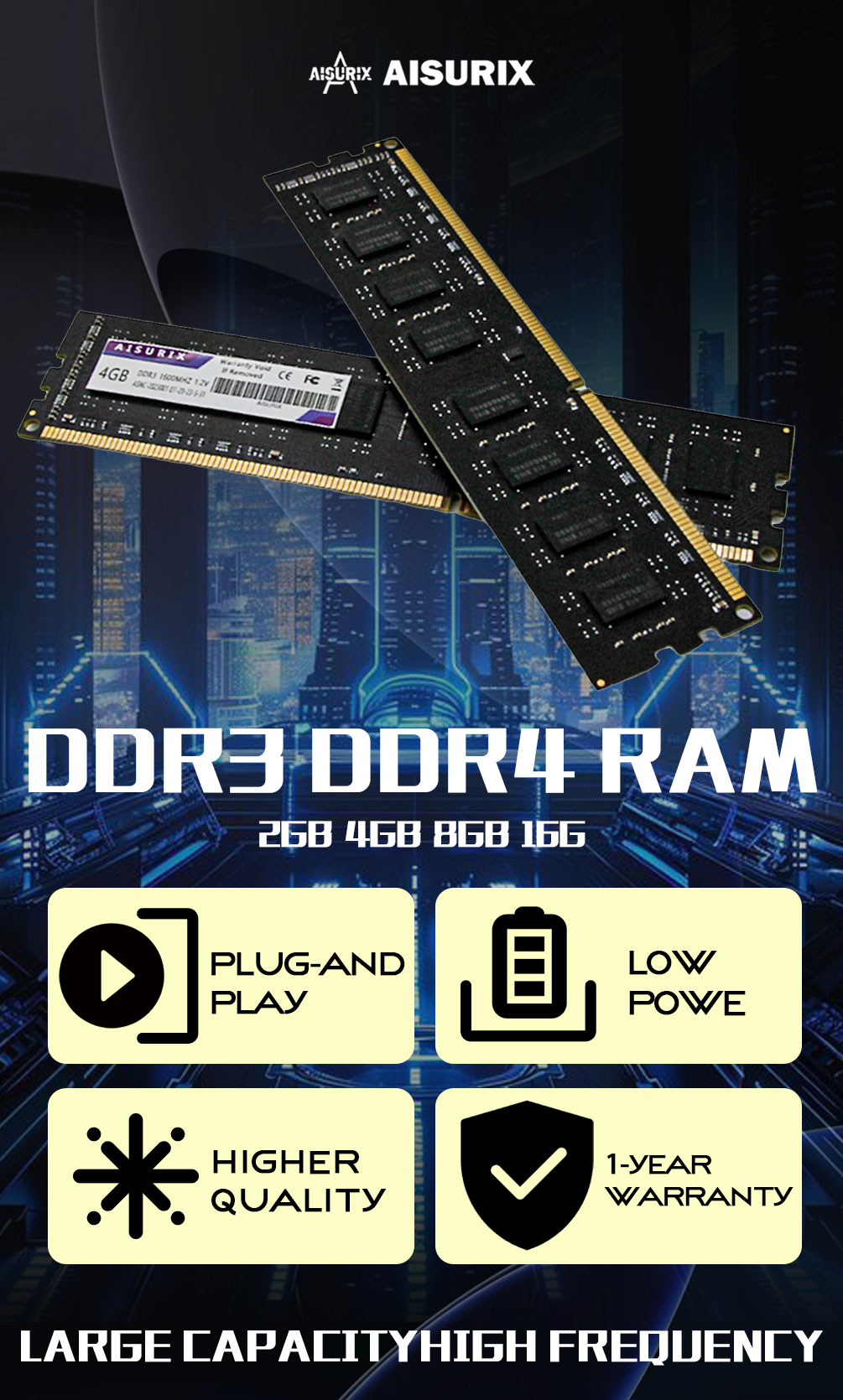 AISURIX RAM DDR3 DDR4 4GB 8GB 1600MHz 2666MHz Desktop Memory | Shopee ...