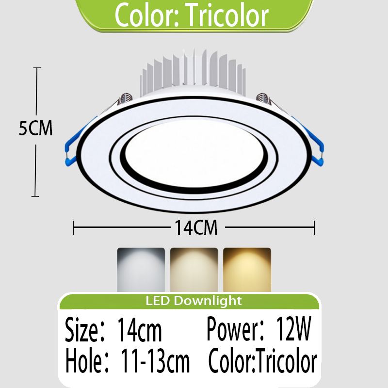 Tricolor LED Downlight 5W/7W/9W/12W Recessed Round Pin Light Aluminum ...
