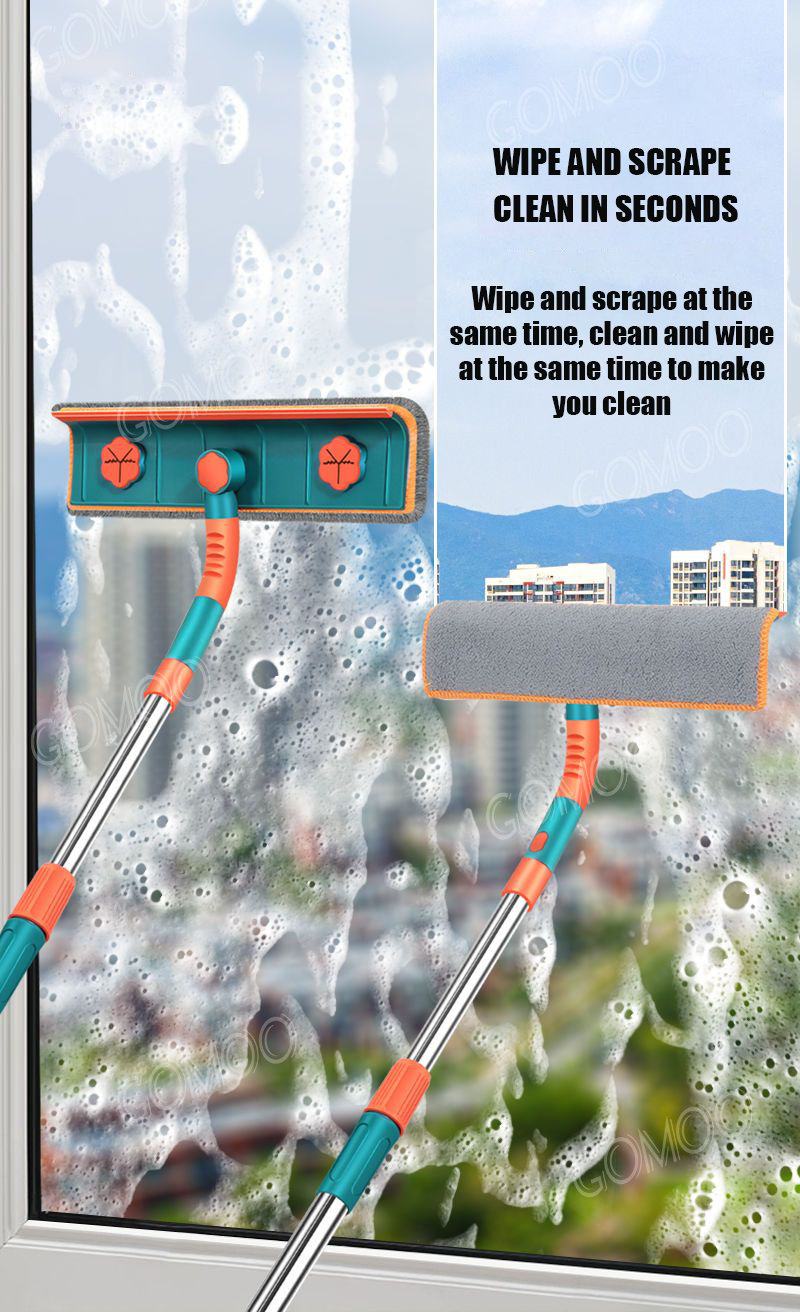 3IN1 Window Cleaner with Wiper Strip Telescopic Rod Detachable Long ...