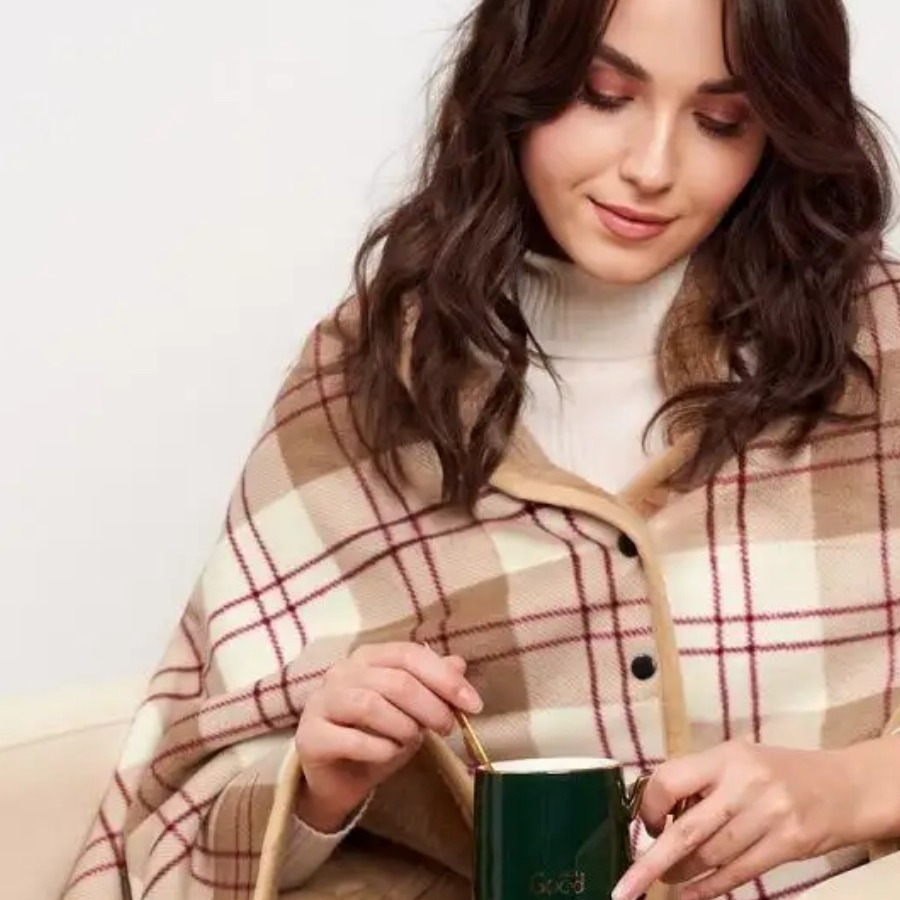 2025 New Office Shawl Wearable Wool Blanket With Buttons Warm Blanket ...