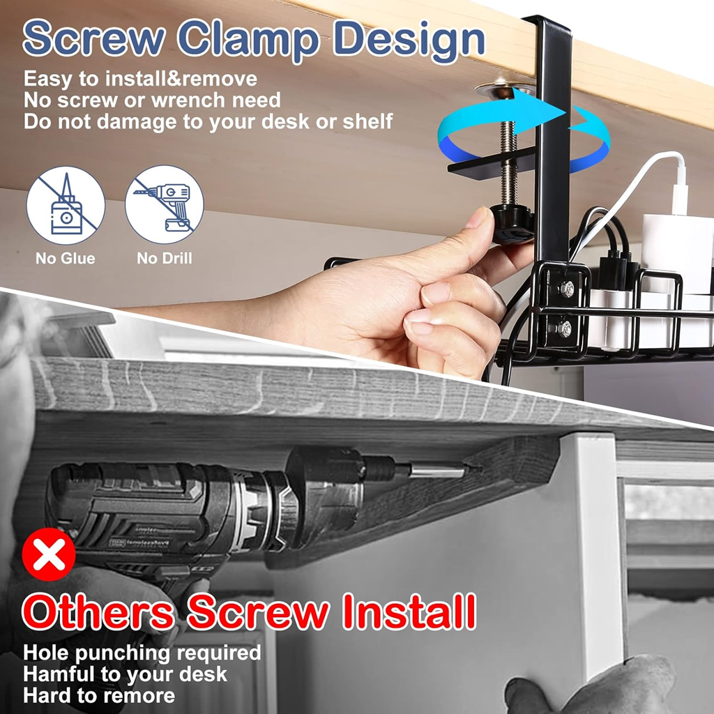 Cable Management Under Table Organizer Tray Under Desk Wire Organizer ...