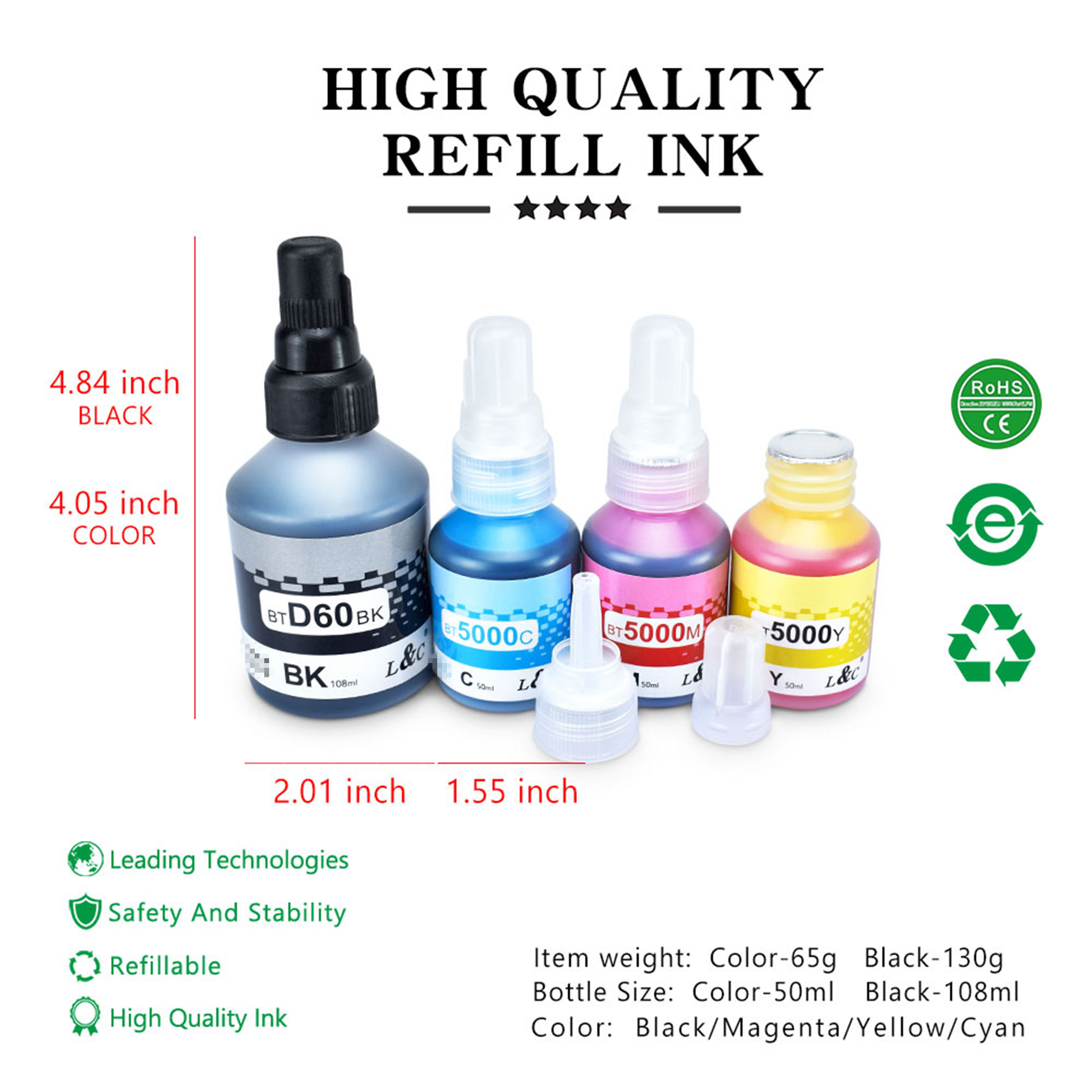 L&C Ink BTD60 108ML BT5000 CMY 50ML Ink For Brother Printer DCP-T720DW ...