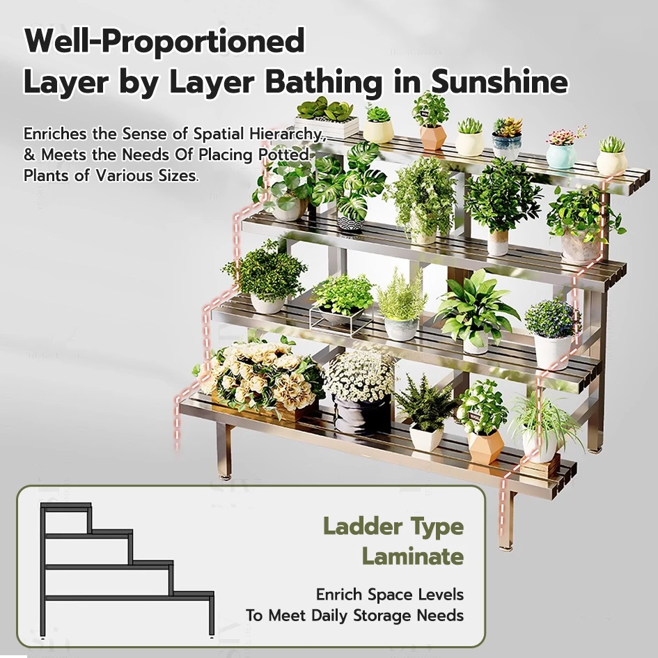 Life Garden Plant Stand Galvanized Steel Ladder Pot Display Rack 3/4 ...