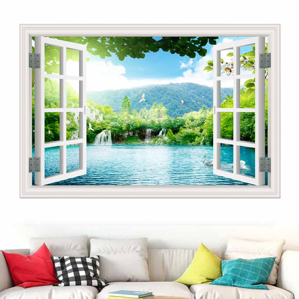 Self Adhesive 3D Fake Window Art Vinyl Wall Stickers Home Decoration ...