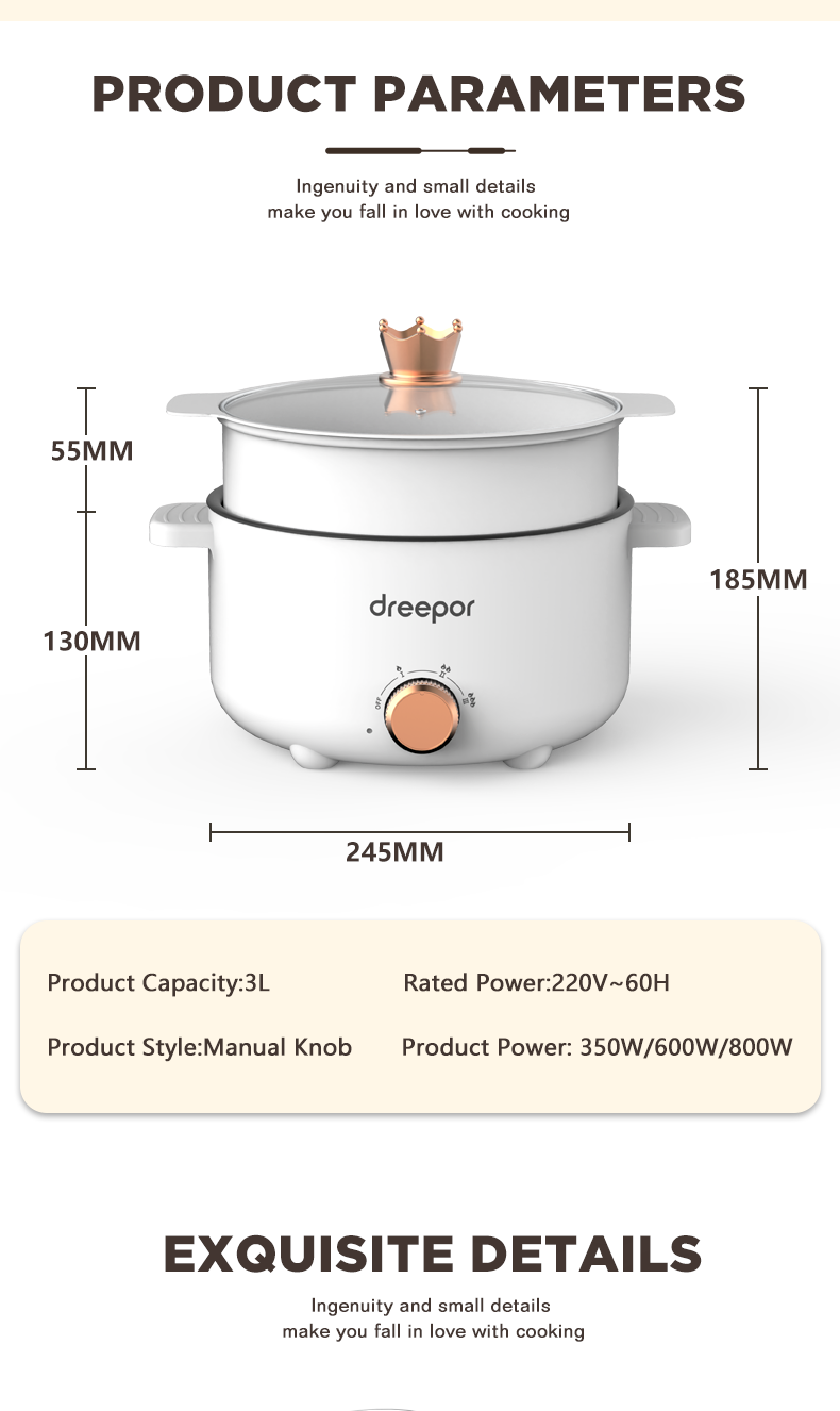 Dreepor 3L Multi-function Rice Cooker Non-stick Inner Pot with Steamer ...