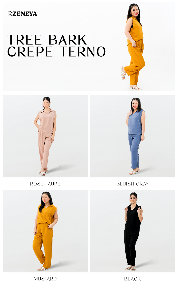 Zeneya Tree Bark Crepe Blouse and Pants Terno Coordinates For Women Set ...
