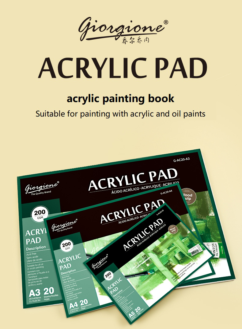 Premium Acrylic Pad 20 Sheets Painting & Drawing Pad with Thick 200G ...
