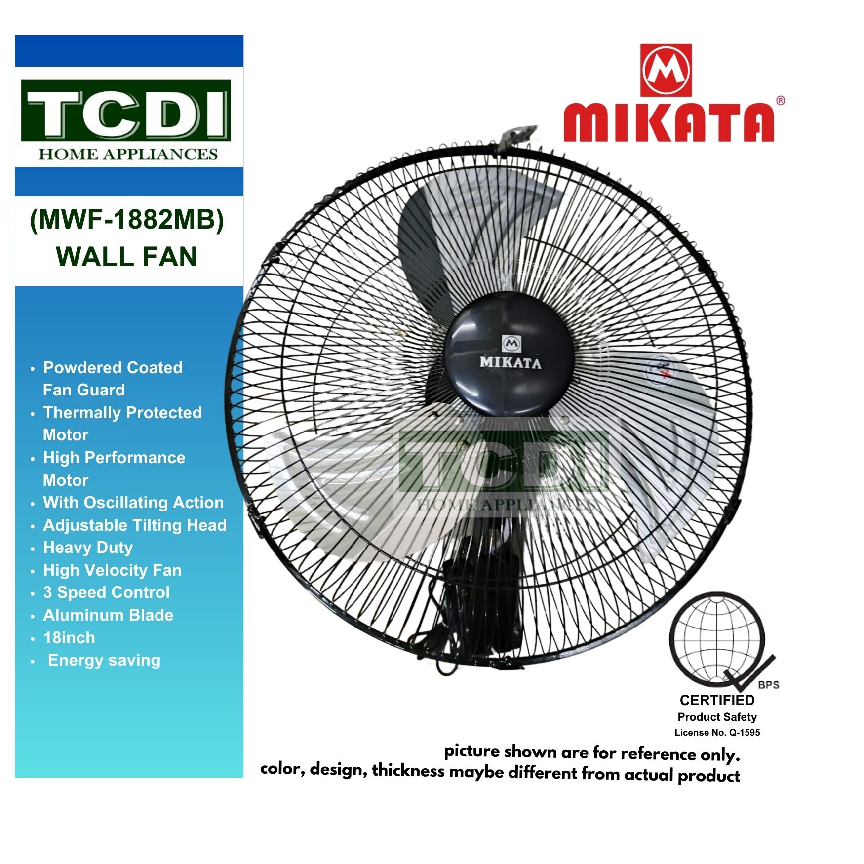 Mikata Industrial Wall Fan Electric Fan 18 inches 3 Blade Metal ...