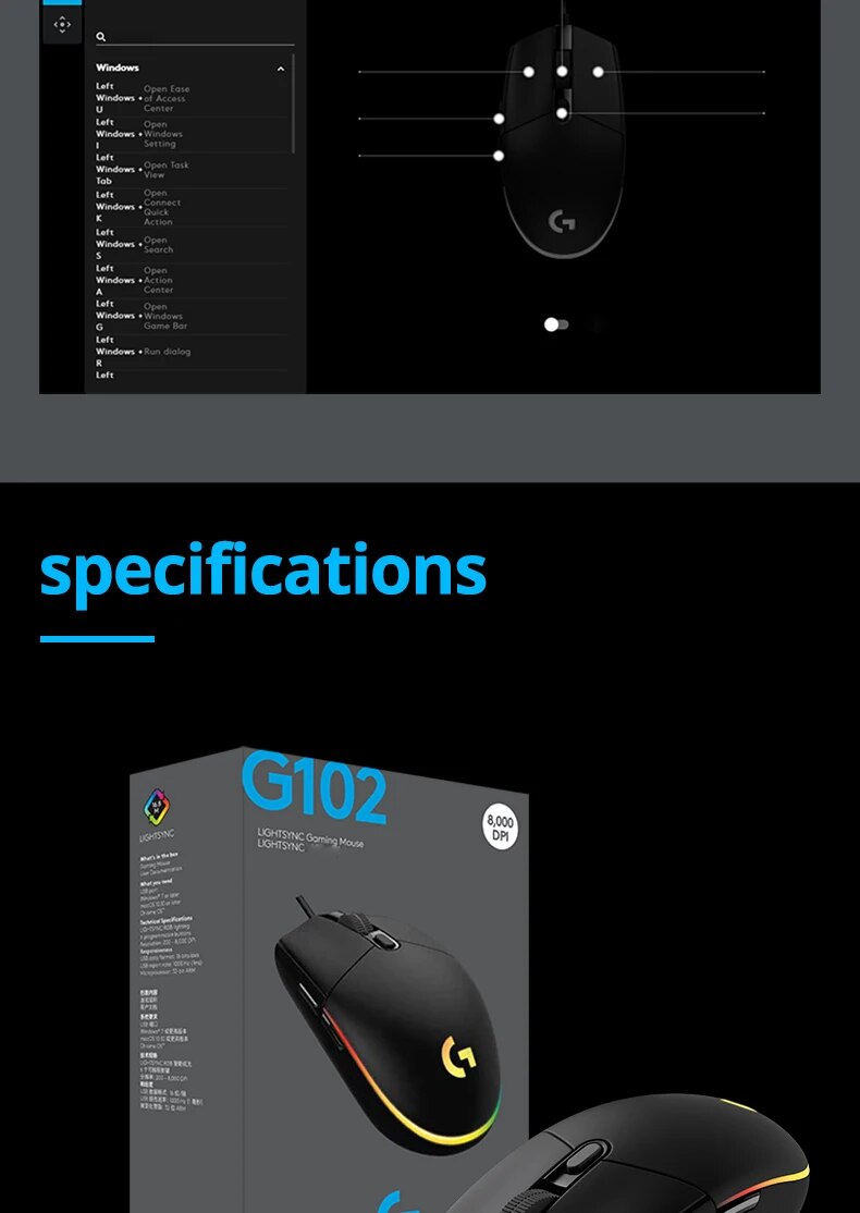 Original Logitech G102 Second-generation Wired Gaming Mouse USB Optical ...