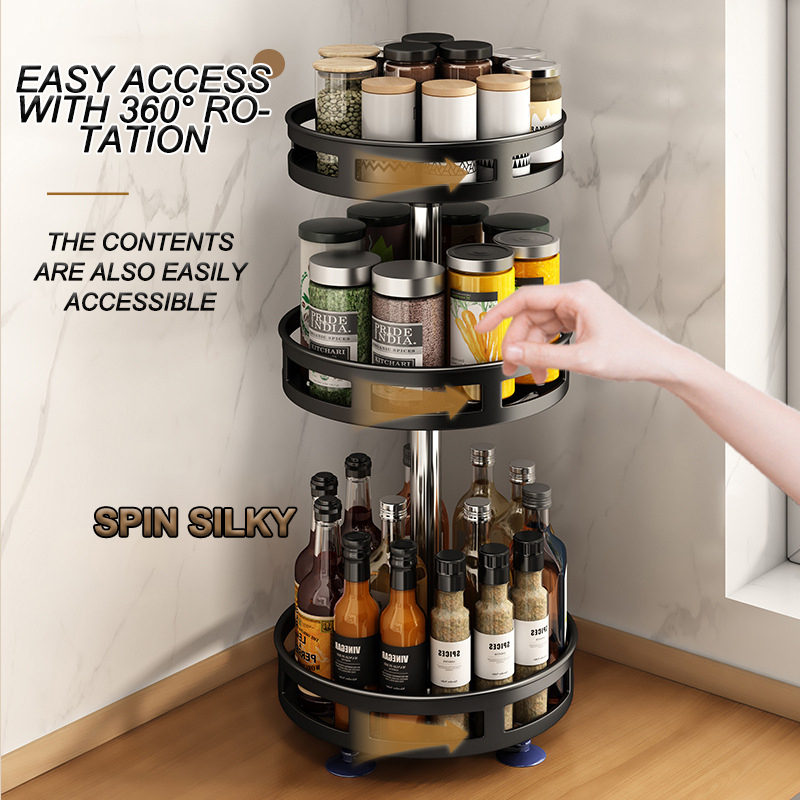 1-3 Tiers 360° Rotating Spice Rack Metal Spice Storage Rack Tray for ...