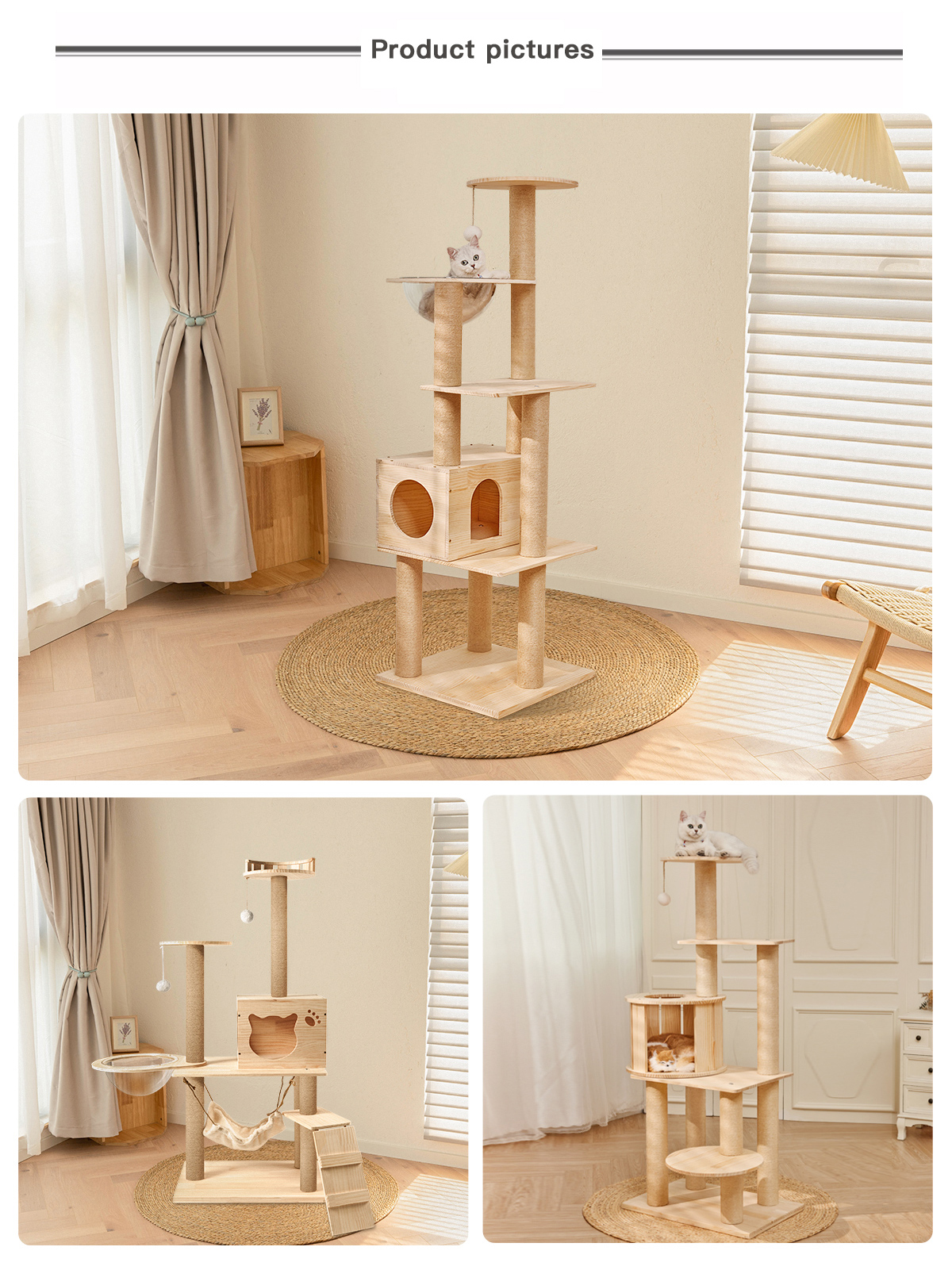 Osti Luxury Modern Real Wood Cat Tree Tower Wooden Cat Tree All in One ...