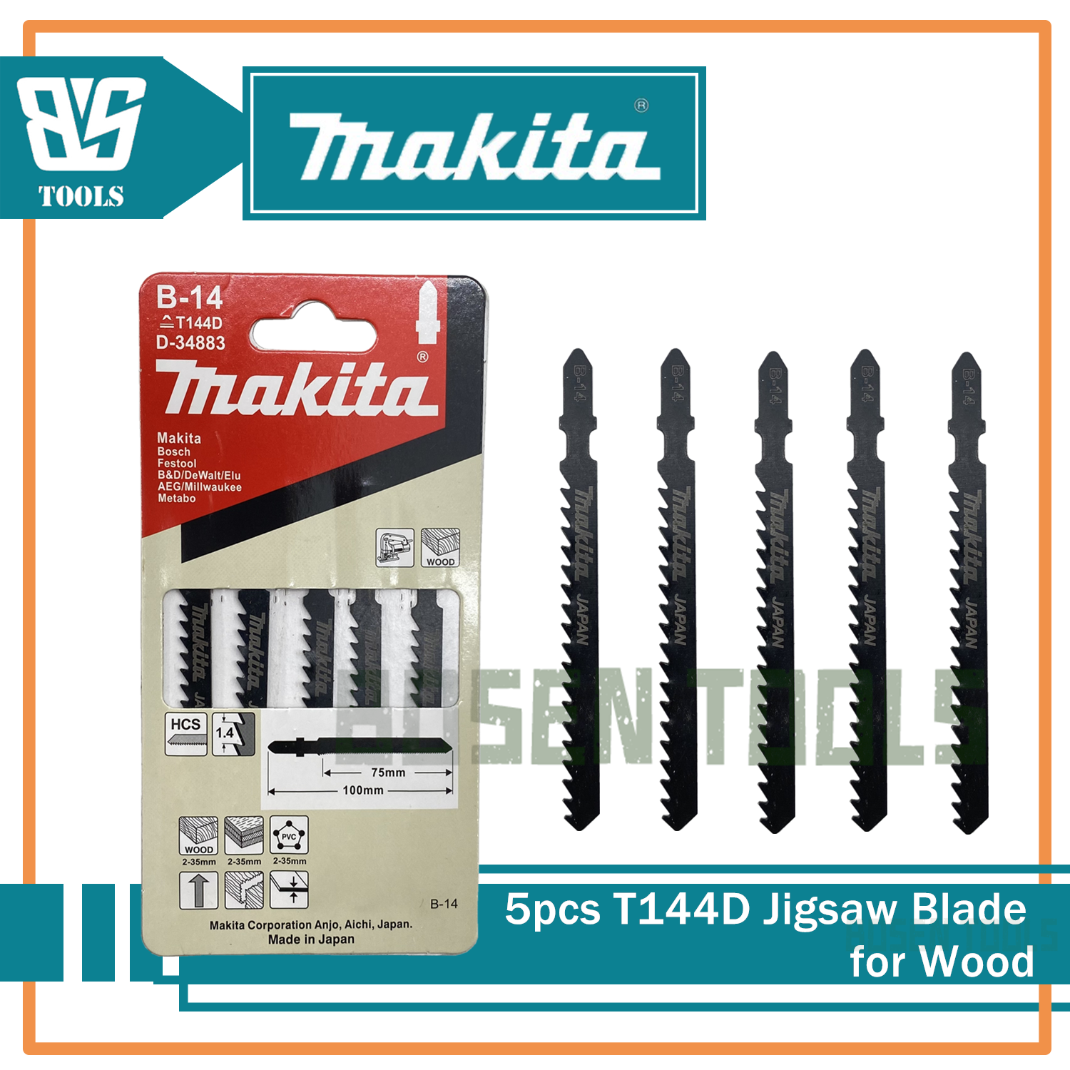 Makita Jigsaw Blade Set for Wood T144D/(Makita Type Shank) A-85818 5pcs ...