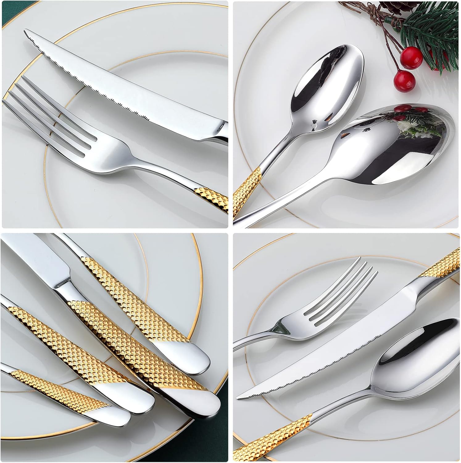 Hammered Spoon and Fork knife Set Luxury Premium Food-Grade Thickened ...