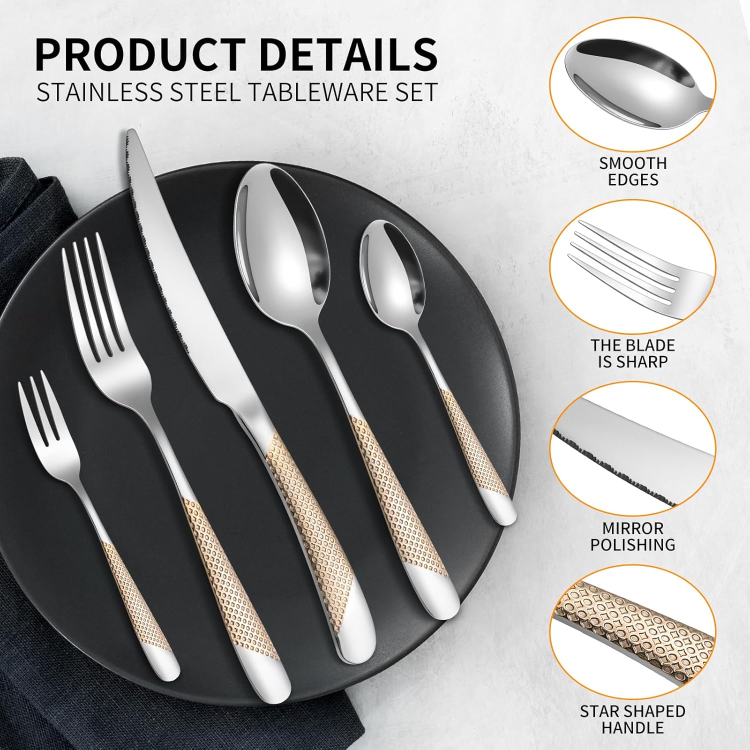 Hammered Spoon and Fork knife Set Luxury Premium Food-Grade Thickened ...