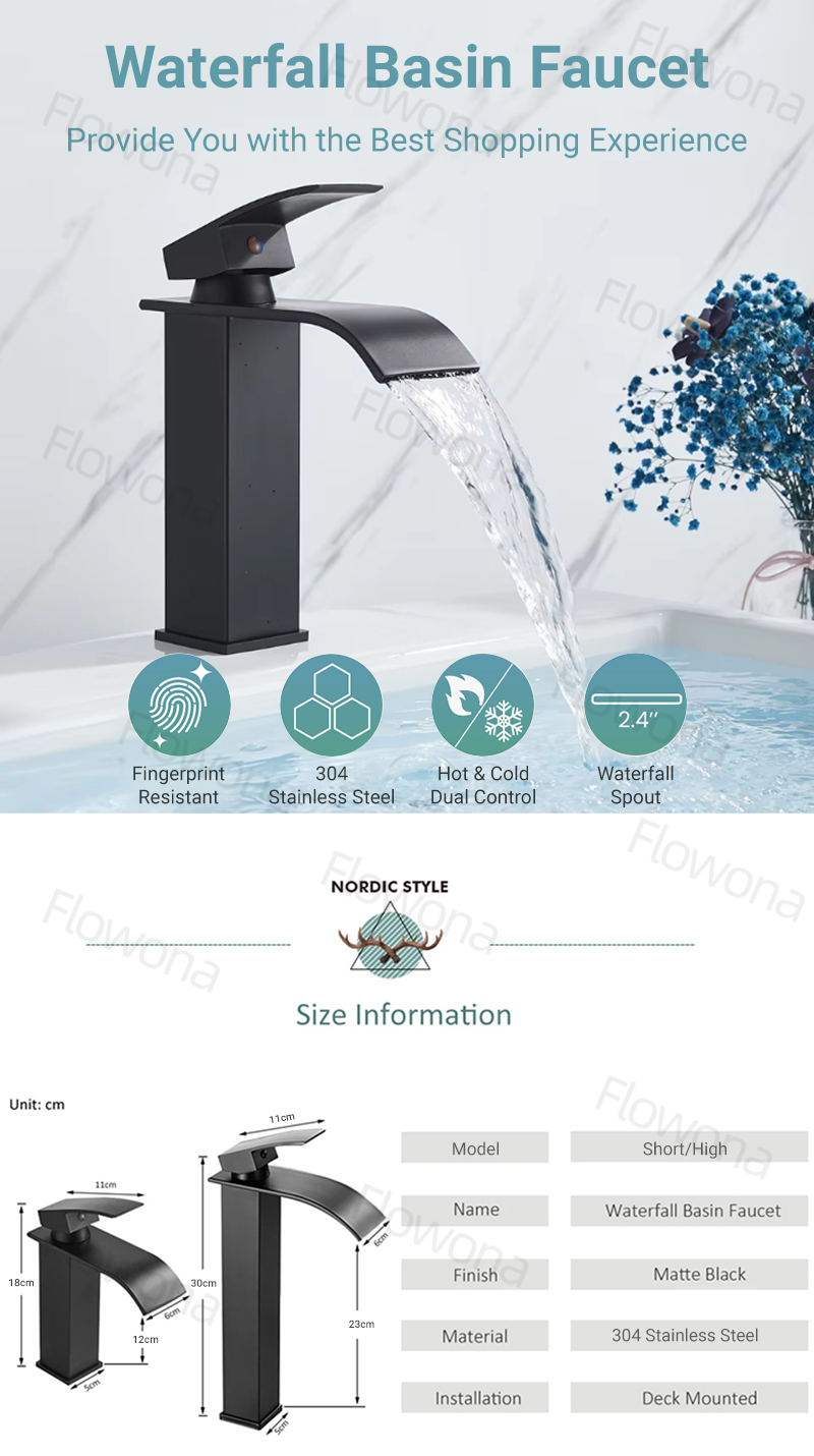 Black Faucet with Hose for Bathroom Lababo – Matte Sink Faucet Hot Cold ...