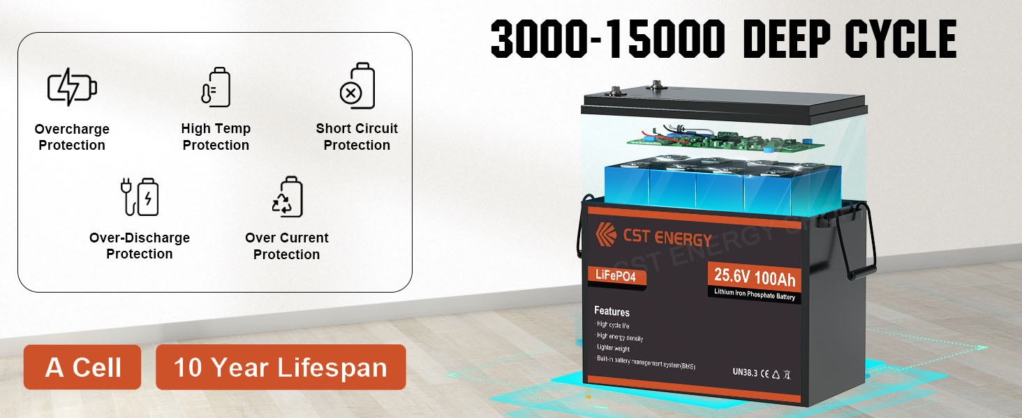 LifePO4 Battery 24V 100Ah Bluetooth Lithium Battery, CST ENERGY Solar ...