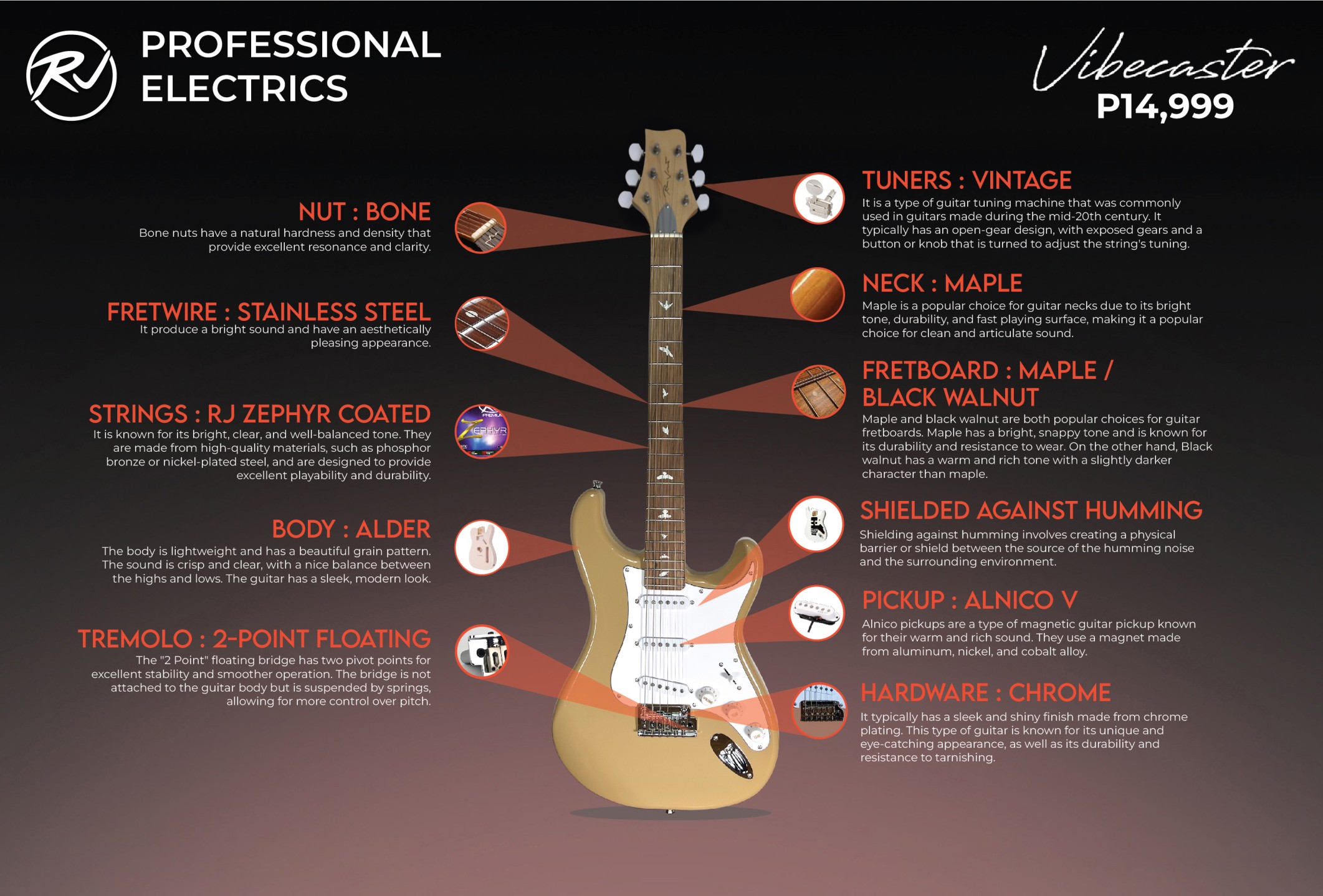 RJ Vibecaster Electric Guitar (Silversky, Stratocaster) | Shopee ...