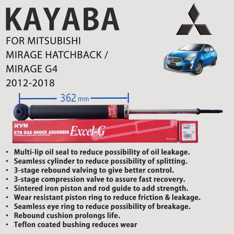 KYB REAR Shock Absorber (Gas) 348083 For Mitsubishi Mirage Hatchback ...
