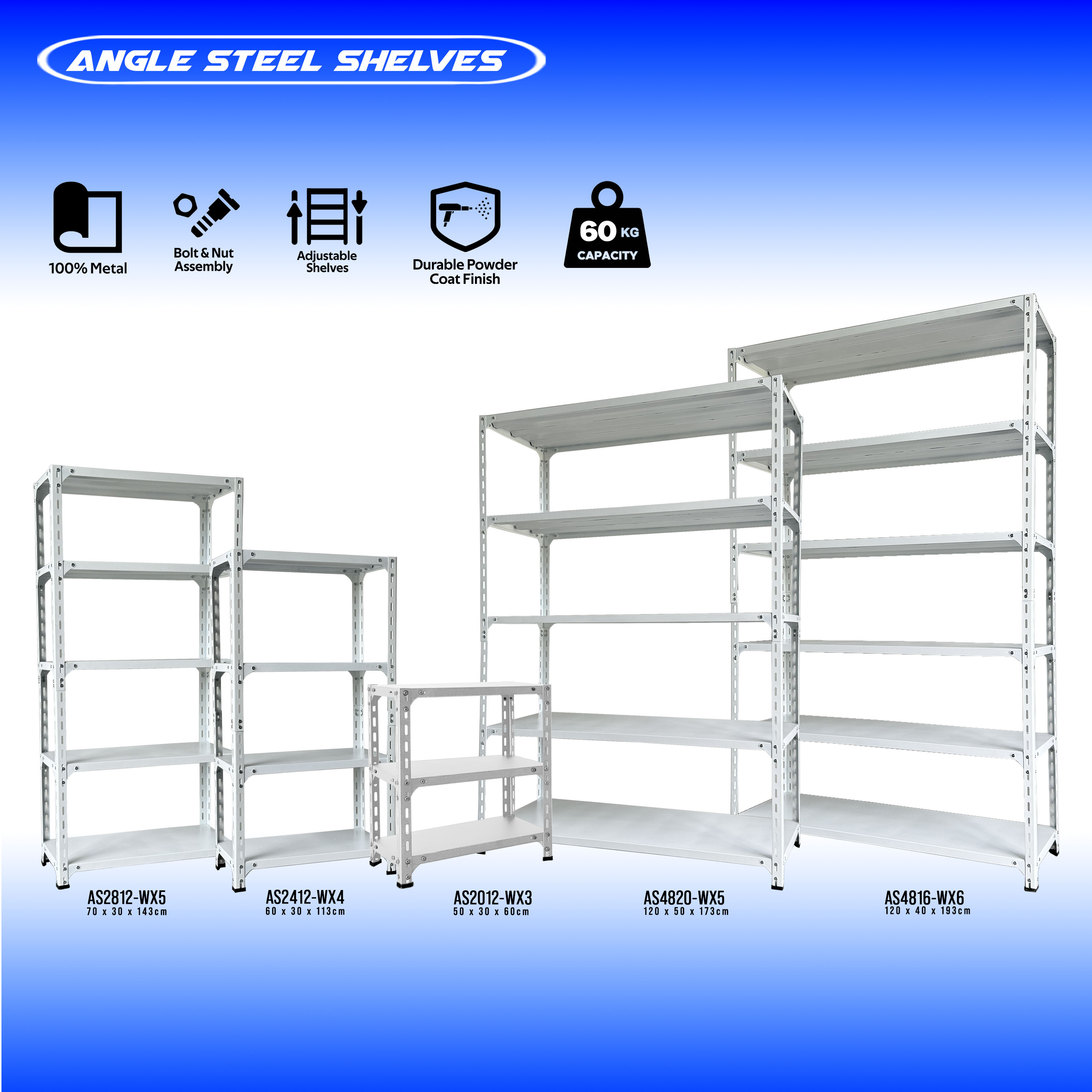 GALBA Galvanized Storage Shelves 3,4,5 Layers Adjustable ALL Metal Rack ...