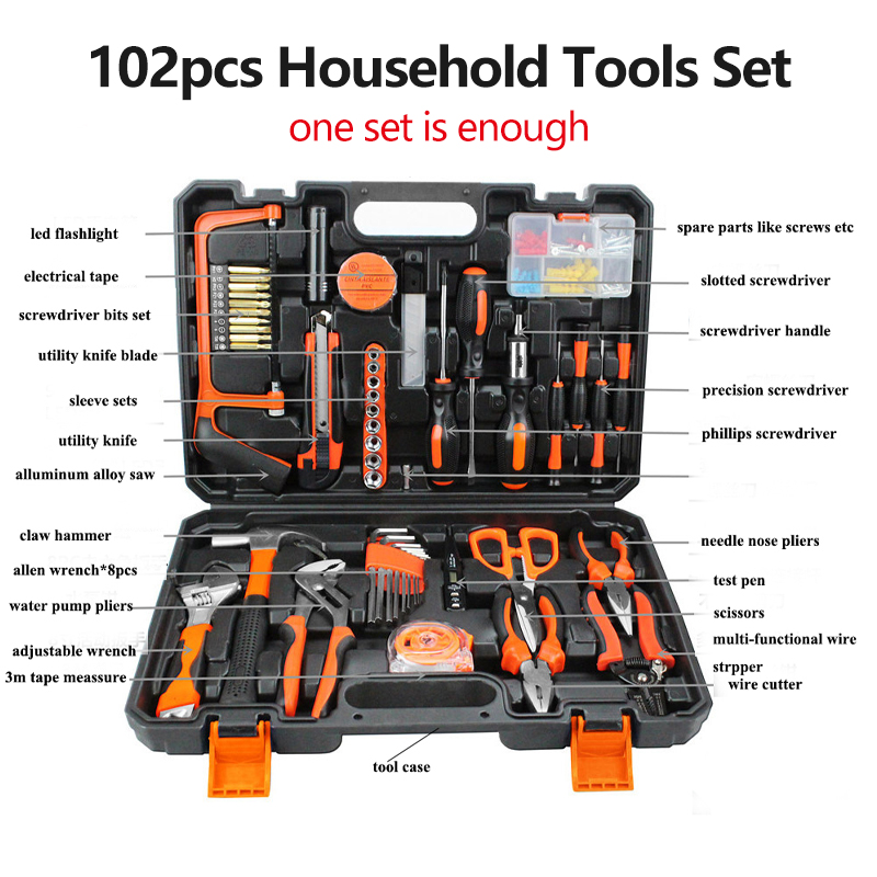REAIM 102Pcs Tools Set Household Set Professional Hardware Home Repair Set Tool Boxes 62/100 ...