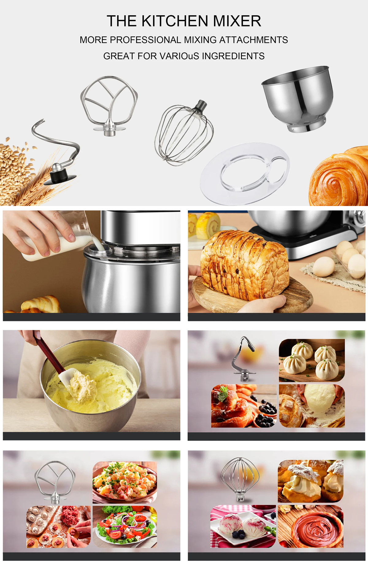 Sonifer Stand Mixer Multi-function Mixer 1200W 5L Food Mixer 304 ...