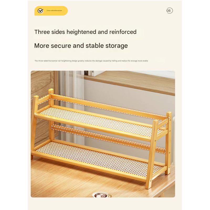 [On Hand]Table Storage Rack Wooden Double-Layer Table Shelf Bedroom ...