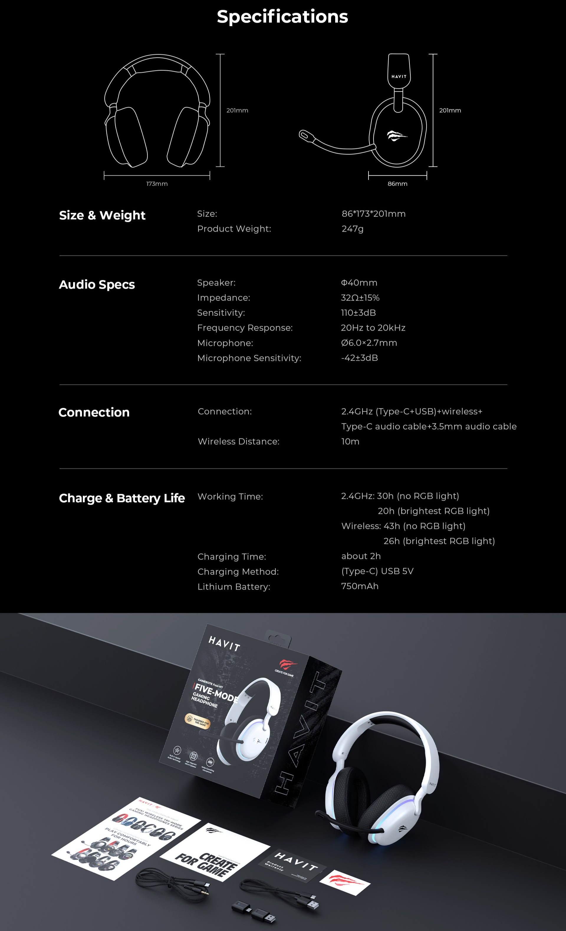 Havit Phantom Pro Fuxi-H7 || Five-Mode Gaming Headset || White | Shopee Philippines