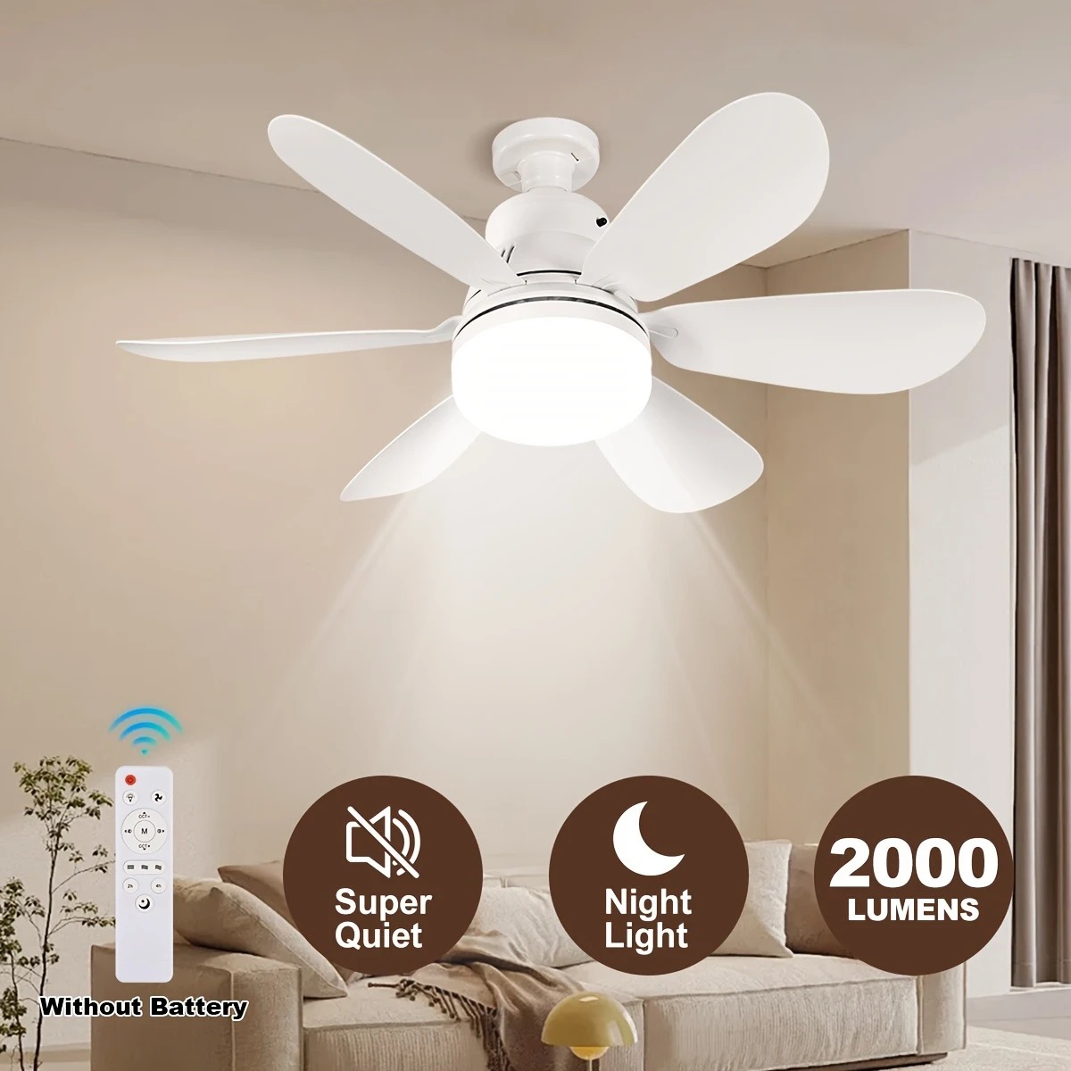 Fan Chandelier E27 Fan Light Tri-color Dimming Lamp LED Ceiling Living ...
