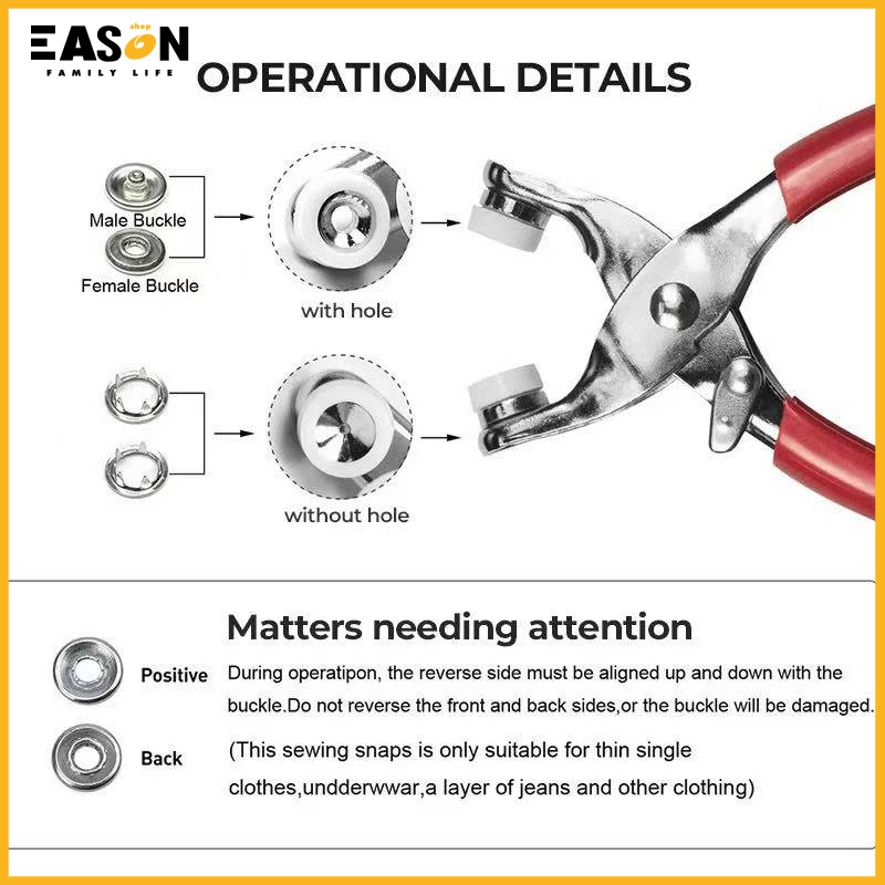 100Pcs Snap Button Plier Set Metal Automatic Button Snap Kit With ...