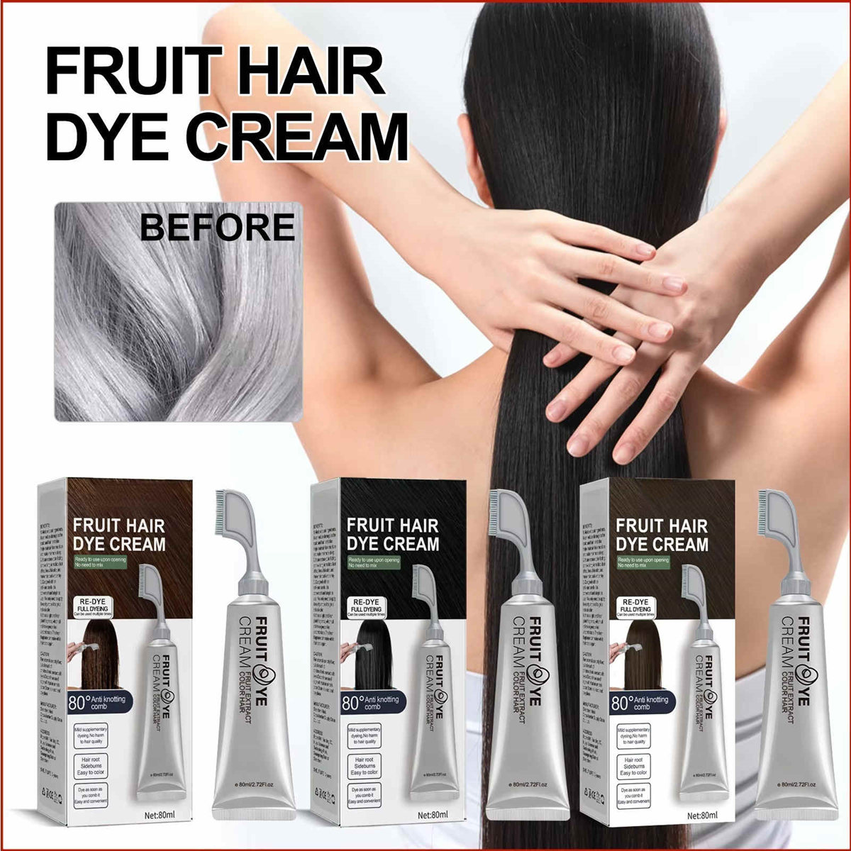 【COD】Fruit Hair Dye Hair dye with comb Natural plant extract hair dye ...