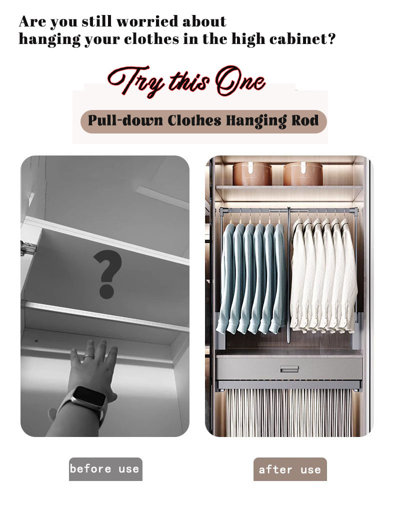 High Cabinet Pull Down Clothes Hanger Rod Hanging Clothes Closet Rod ...