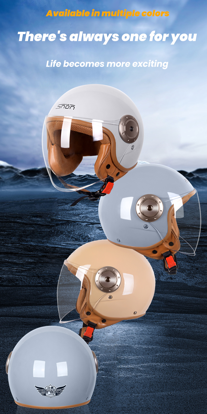 NEVA Original Motorcycle Classic Helmet Vintage Retro Unisex Open Face ...