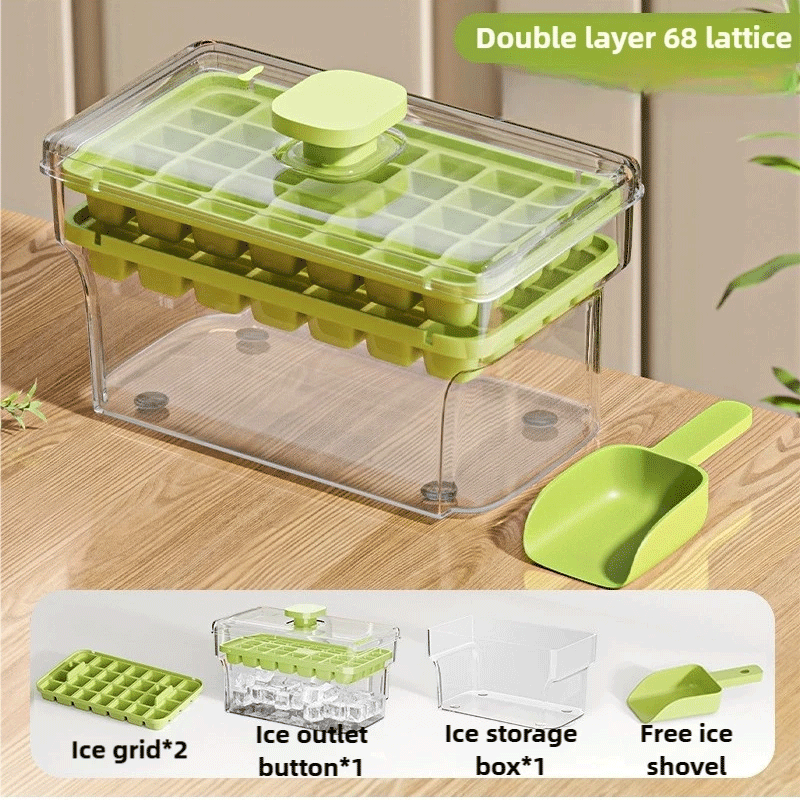 Ice Cube Molder Ice Cube Tray with Lid and Ice Scraper for Freezer 68 ...
