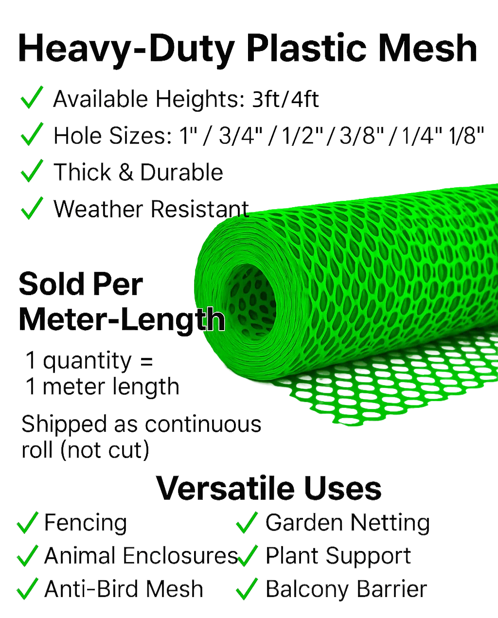 Per Meter Plastic Fence Netting - Green Mesh Screen for Poultry ...