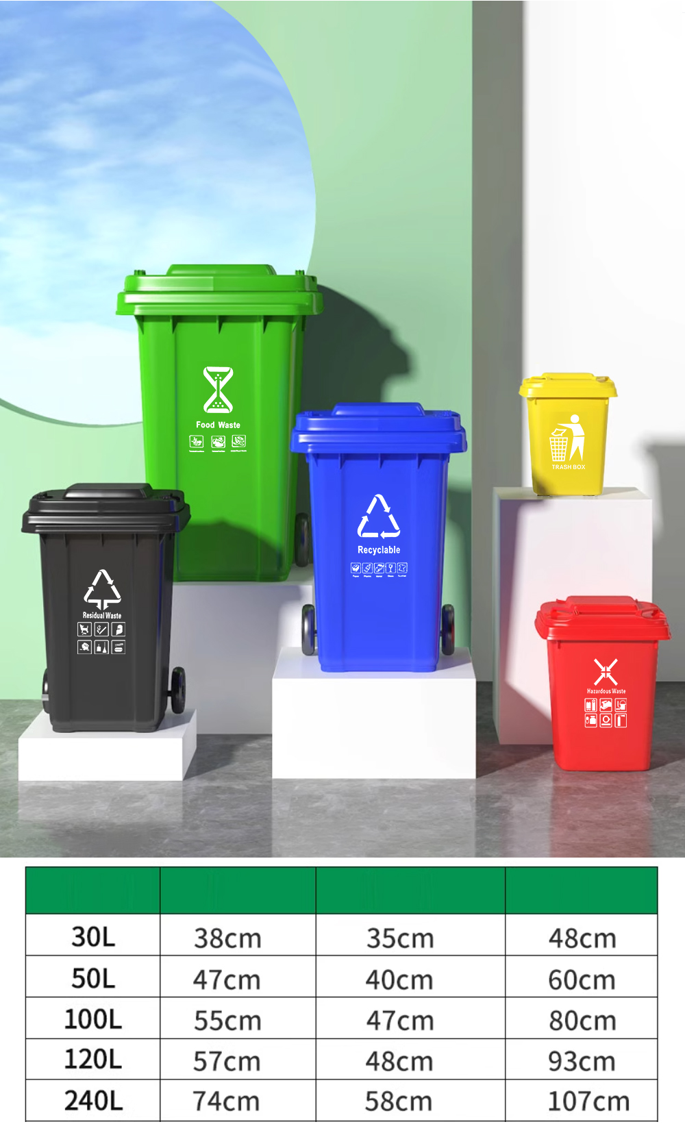 240L Trash Bin Big Outdoor Sanitation Impact Resistant Garbage Can with ...