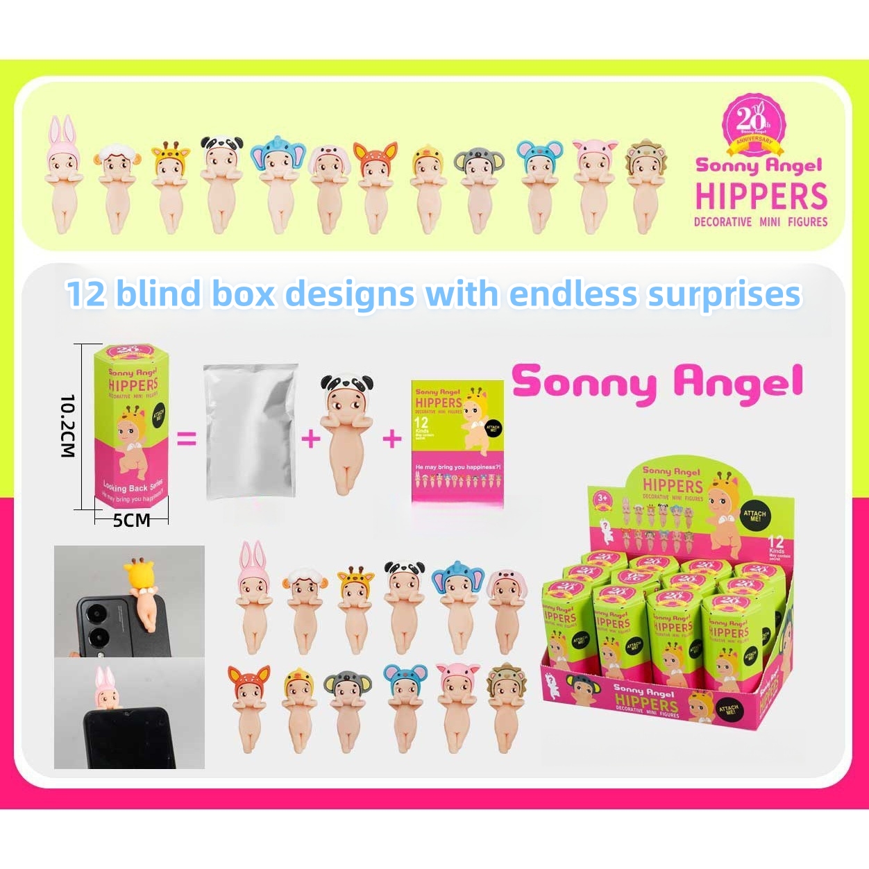 Timi Sonny Angel Smiski Hippers Blind Box Mini Luminous Green Doll ...