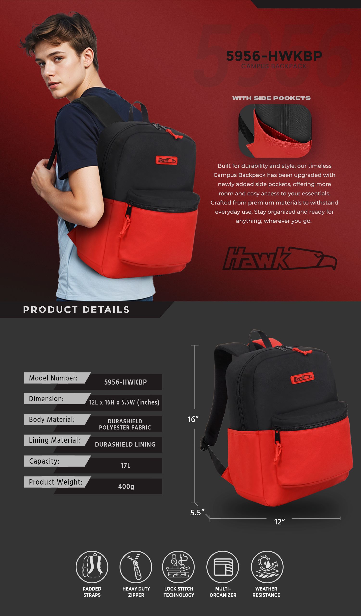 Hawk 5956 Backpack with Side Pocket | Shopee Philippines