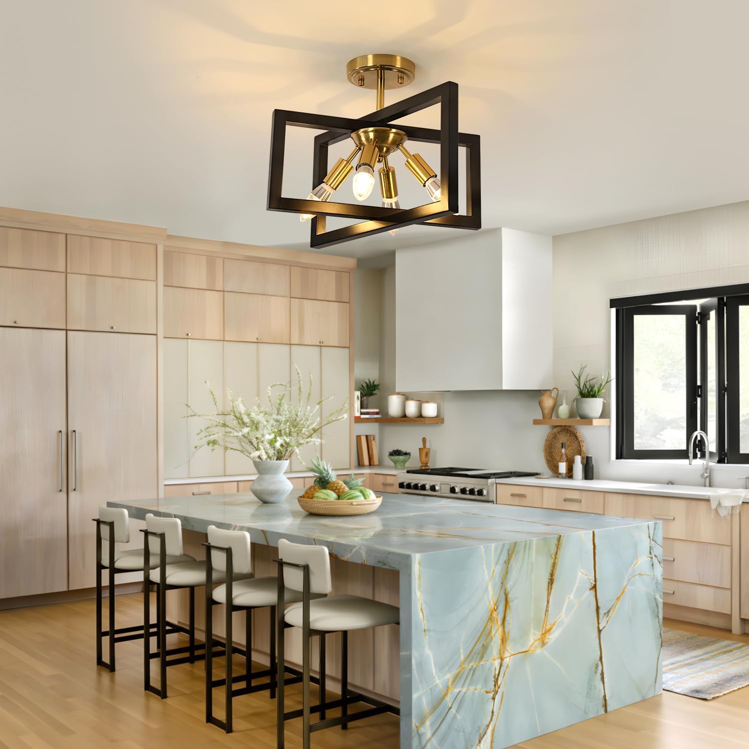 Ceiling Light Industrial Ceiling Lamp 4-Light Retro Rectangle for ...