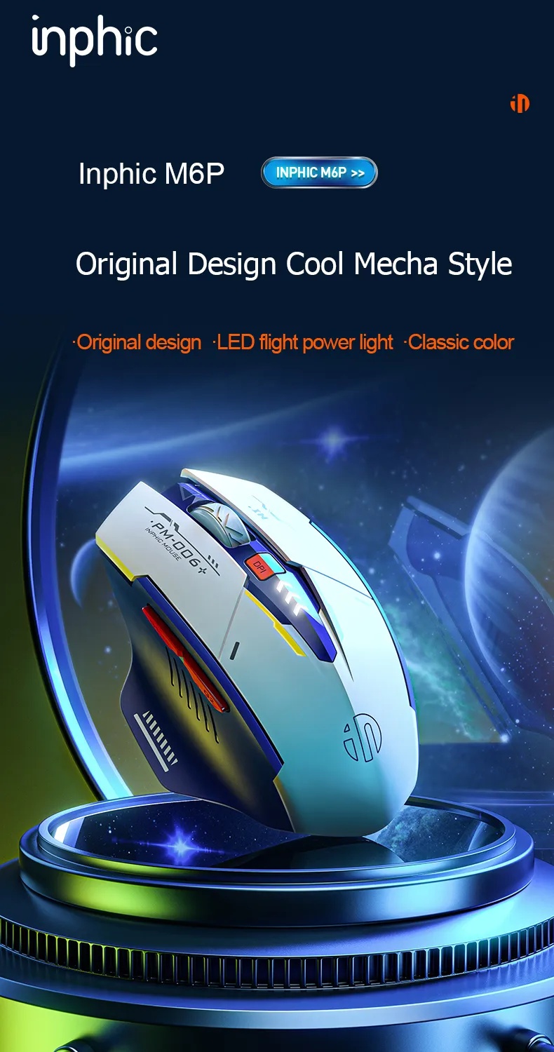 inphic F9 Wireless Mouse Rechargeable Sci-Fi Mecha Style Silent Clicks ...