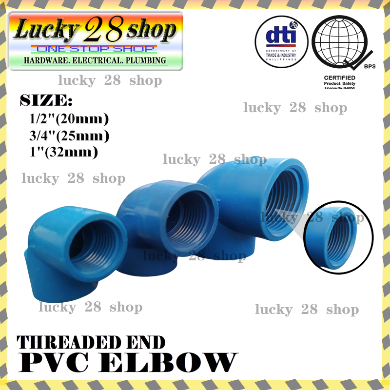 PVC ELBOW WITH THREAD END PIPE FITTINGS( size 1/2",3/4",1") | Shopee ...
