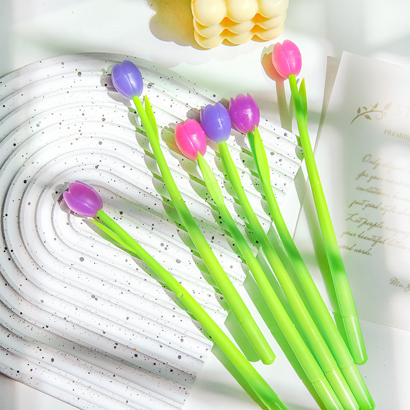 0.5mm Tulip Flower Black Gel Pen Silicone Neutral Cute Color Changing ...