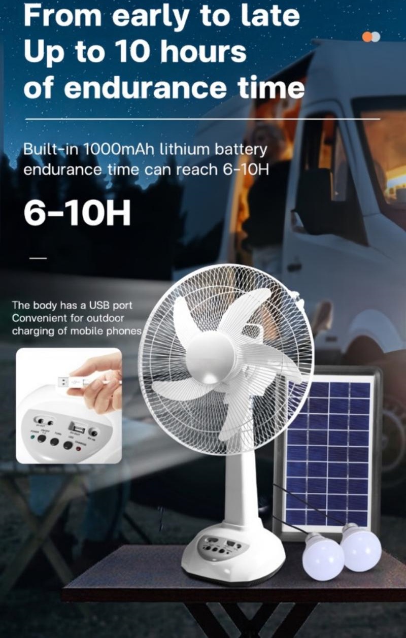 solar electric fan with panel 12 14 Inch standard rechargeable portable ...