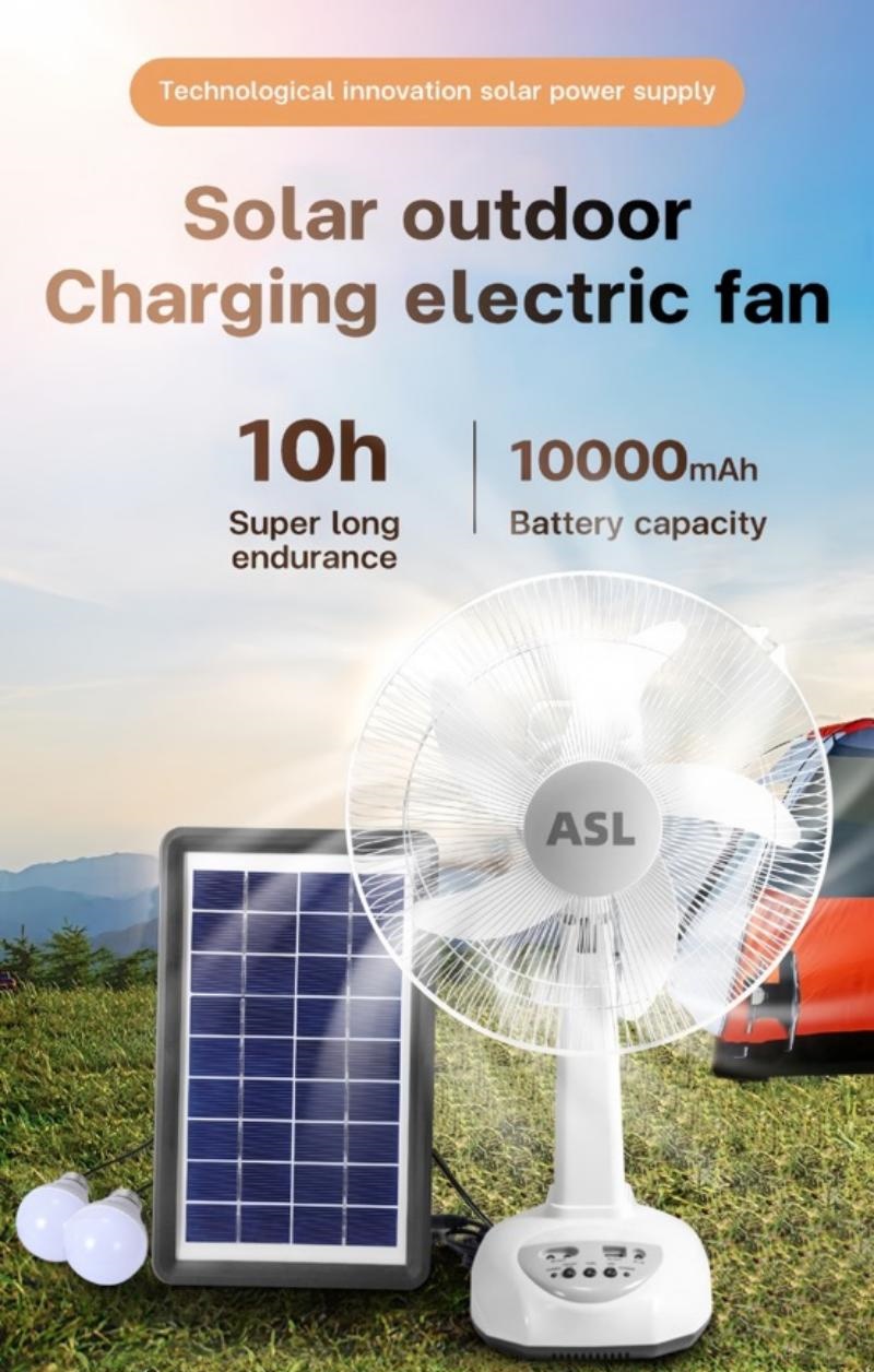 solar electric fan with panel 12 14 Inch standard rechargeable portable ...