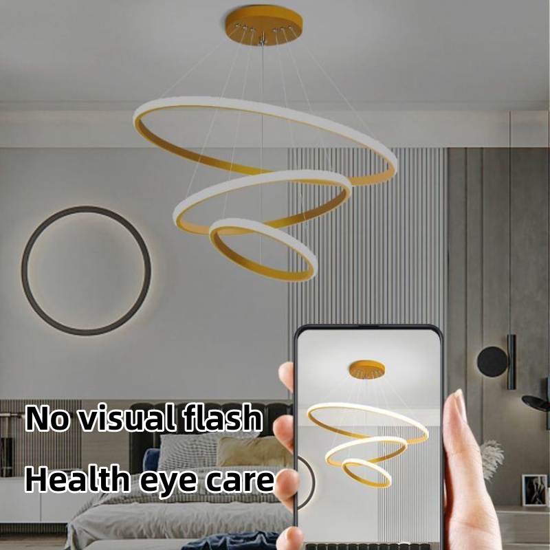 3 Ring LED Restaurant Pendant Light Tricolor Remote Control Ceiling ...